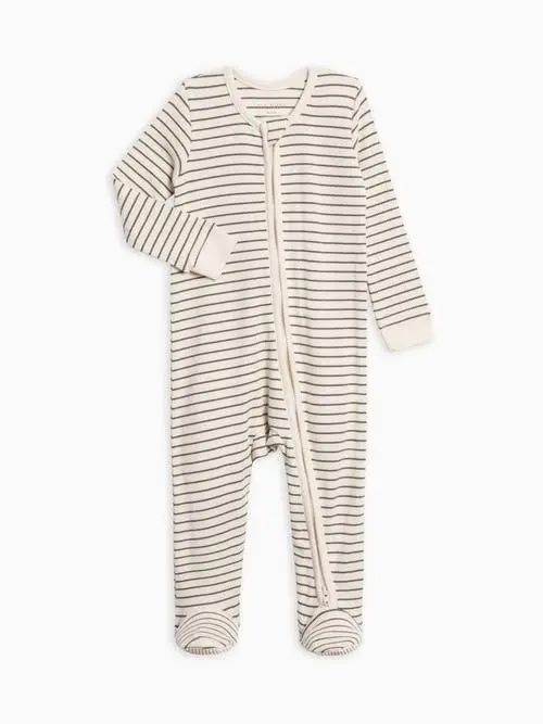 KENDI Kit Ribbed Zipper Sleeper - Olive Stripe