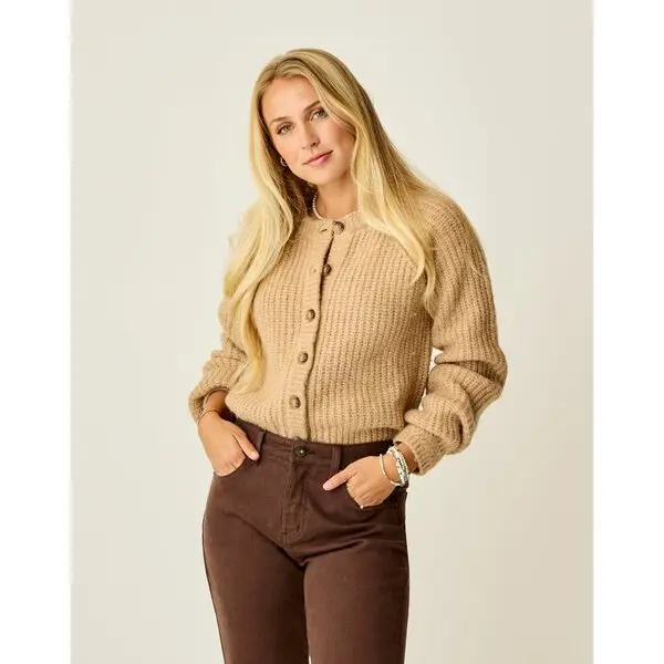 Carve Designs Wool Blend Chunky Knit Cardigan - Camel