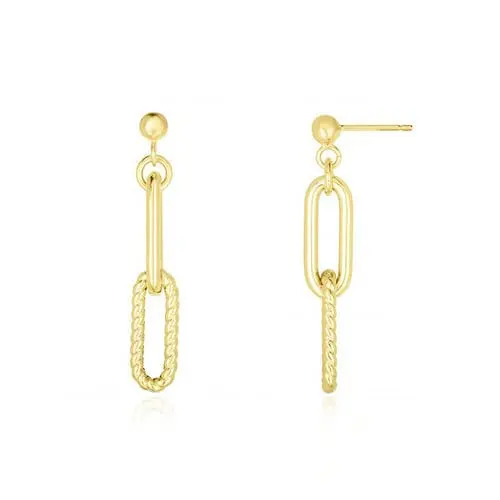 THE LOVERY FINE JEWELRY Double Link Textured Paperclip Drop Earrings - Yellow Gold