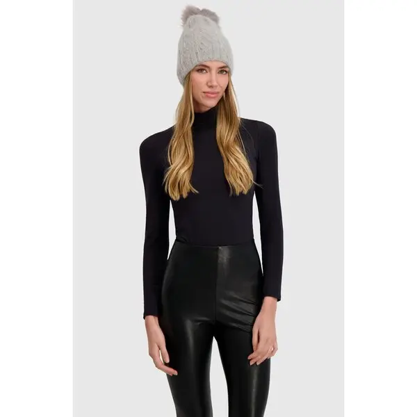 LYLA GRANT Beanie With Faux Fur Fox Pompom - Gray/gray
