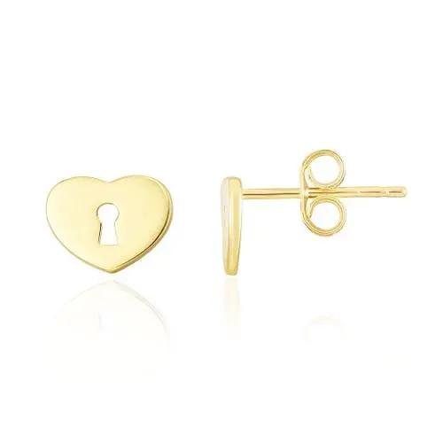 THE LOVERY FINE JEWELRY Gold Heart Padlock Stud Earrings - Yellow Gold