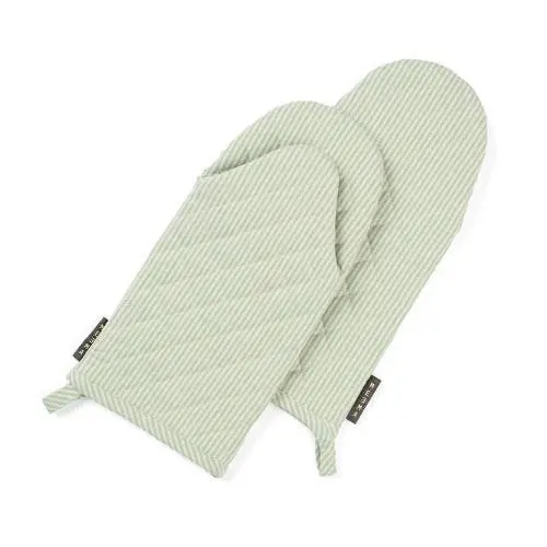 MEEMA Oven Mitts Set Of 2 - Sage Green Pinstriped