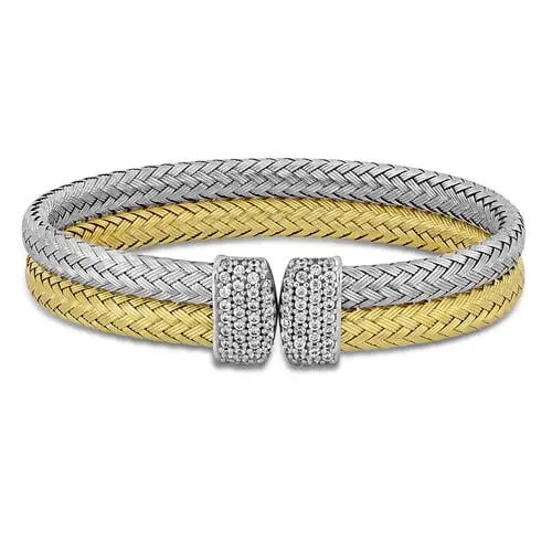 JULIANNA B. Cubic Zirconia Two-tone Bangle - White & Yellow Plated Silver