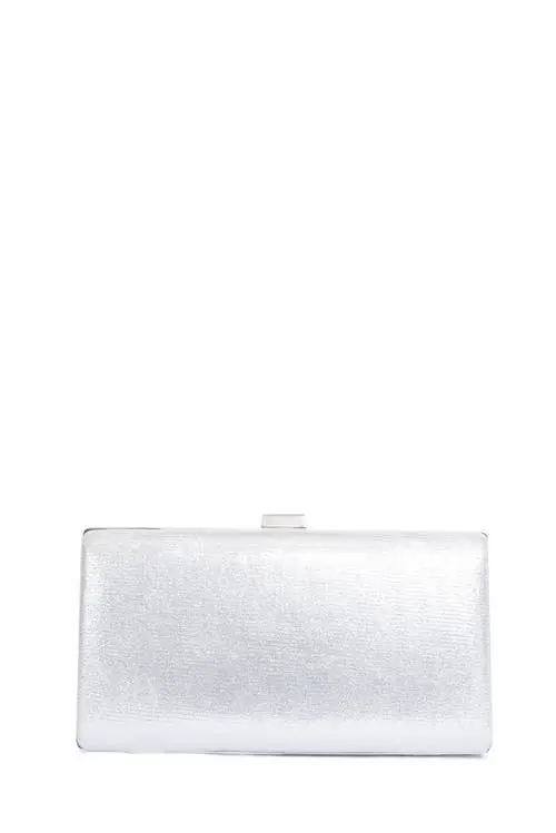 LAUREN LORRAINE Rhinestone Floral Clutch With Chain Strap - Silver