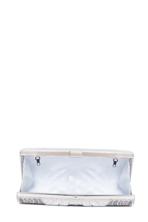 LAUREN LORRAINE Rhinestone Floral Clutch With Chain Strap - Silver