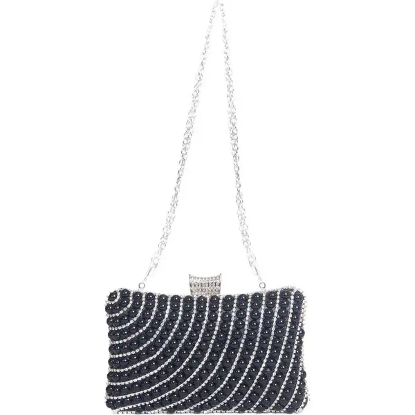 LAUREN LORRAINE Embellished Clutch With Chain Strap - Black