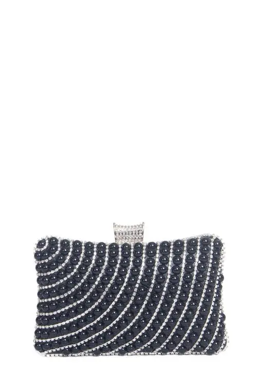 LAUREN LORRAINE Embellished Clutch With Chain Strap - Black