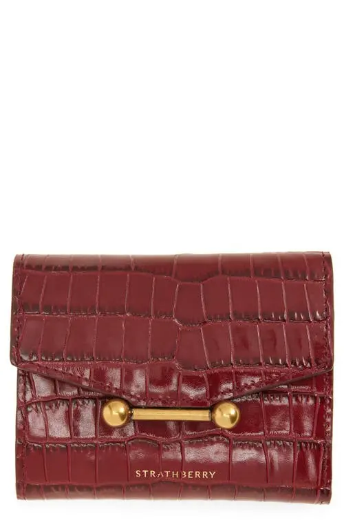 Strathberry Mosaic Croc Embossed Leather Trifold Wallet - Oxblood