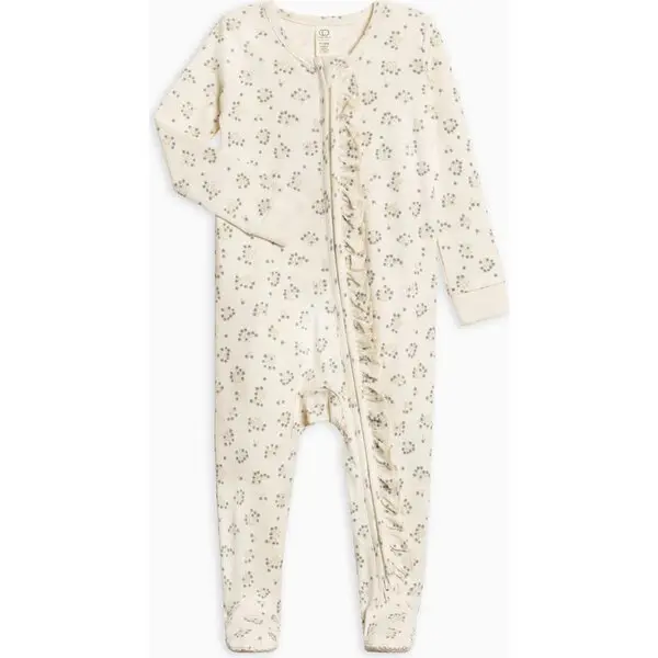 COLORED ORGANICS Organic Cotton Neve Ruffle Zipper Footie - Hayden/denim + Mist