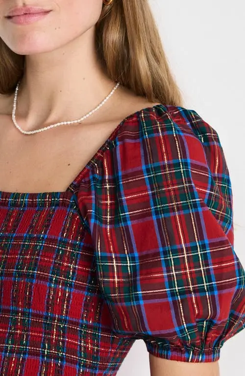 Vineyard Vines Ellen Plaid Puff Sleeve Midi Dress - Yuletide Tartan Red |  Editorialist
