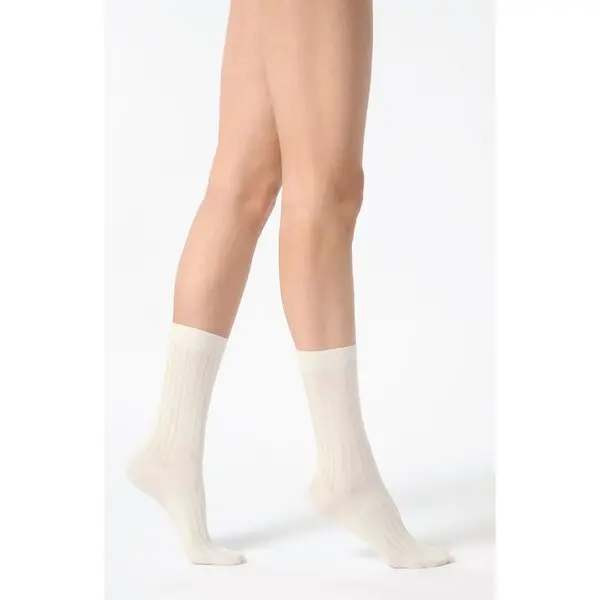 Oroblu Cashmere Blend Crew Socks - White