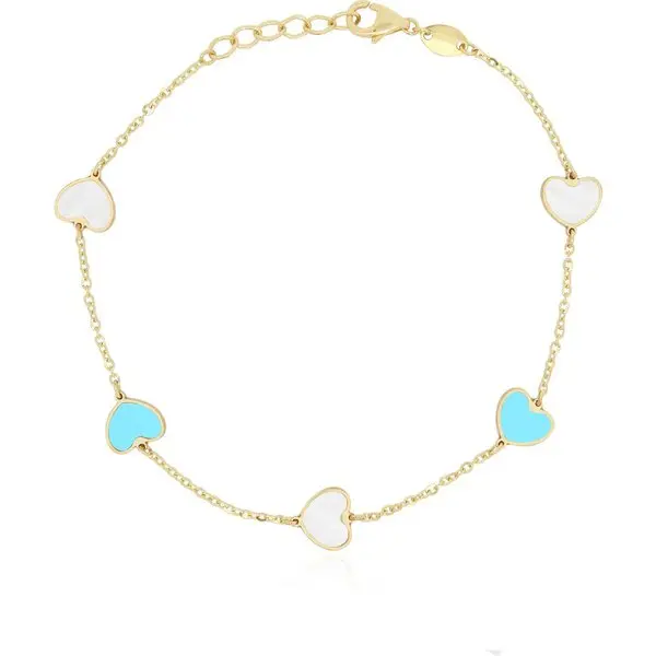 THE LOVERY FINE JEWELRY 14k Yellow Gold Bracelet With Hearts - Mother Of Pearl And Turquoise