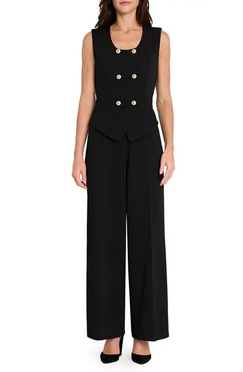 TAHARI ASL Double Breasted Sleeveless Jumpsuit - Black