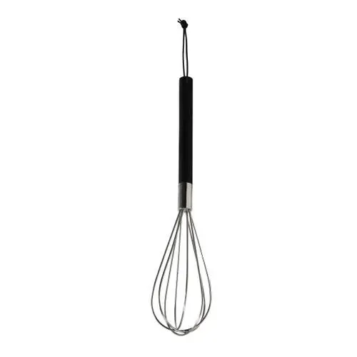 STORIED HOME Stainless Steel Whisk With Mango Wood Handle And Leather Tie - Black