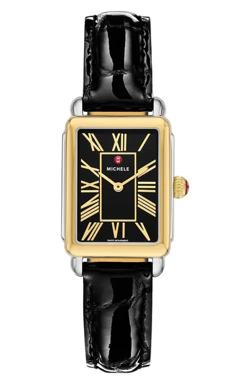 Michele Deco Park Two-tone Leather Strap Watch - Black/two Tone