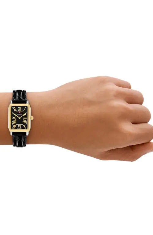 Michele Deco Park Two-tone Leather Strap Watch