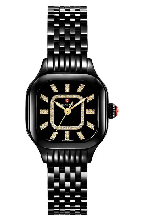 Michele Meggie Diamond Dial Bracelet Watch - Black