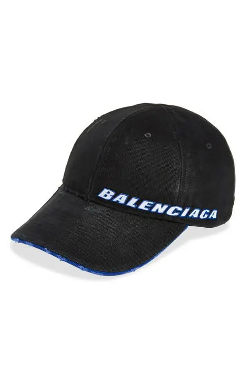 Balenciaga Distressed Cotton Twill Baseball Cap - Black