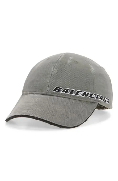 Balenciaga Distressed Cotton Twill Baseball Cap - Dark Grey
