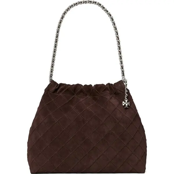 Tory Burch Fleming Soft Quilted Suede Hobo Bag - Licorice