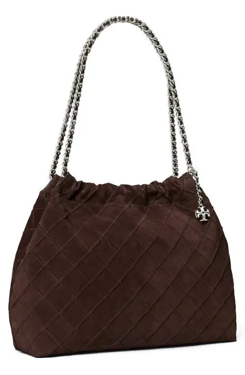 Tory Burch Fleming Soft Quilted Suede Hobo Bag - Licorice