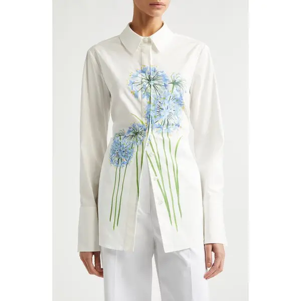 Oscar De La Renta Allium Cotton Poplin Blouse