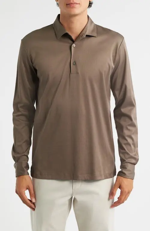 AURELIEN Mercerized Cotton Long Sleeve Polo - Ash Grey