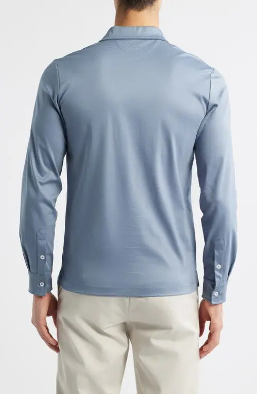 AURELIEN Mercerized Cotton Long Sleeve Polo - Steel Blue