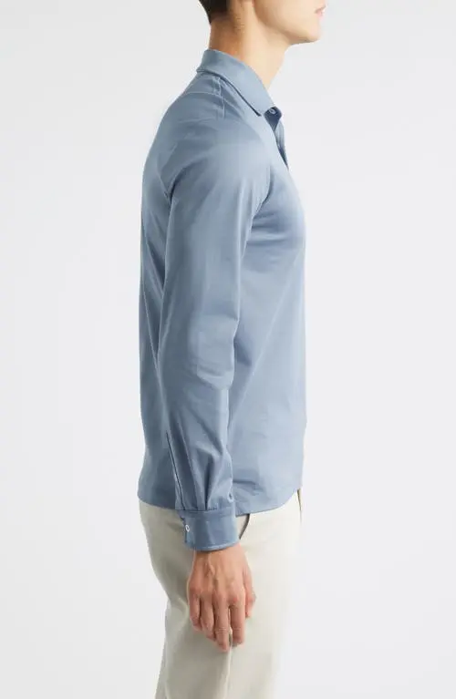 AURELIEN Mercerized Cotton Long Sleeve Polo - Steel Blue