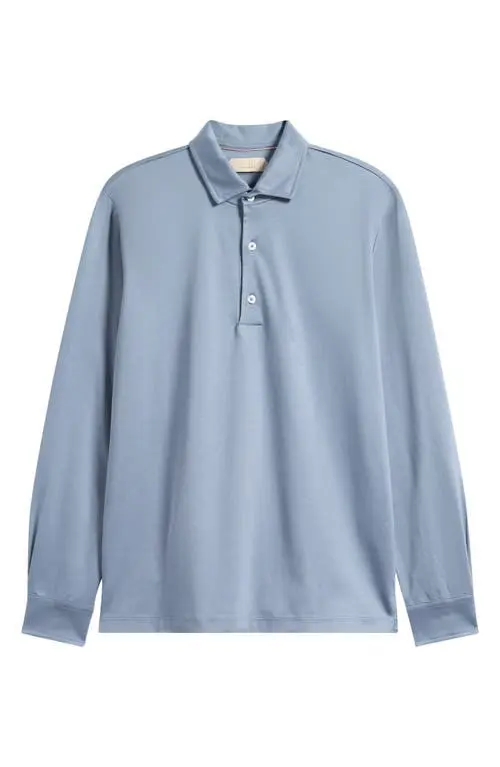 AURELIEN Mercerized Cotton Long Sleeve Polo - Steel Blue