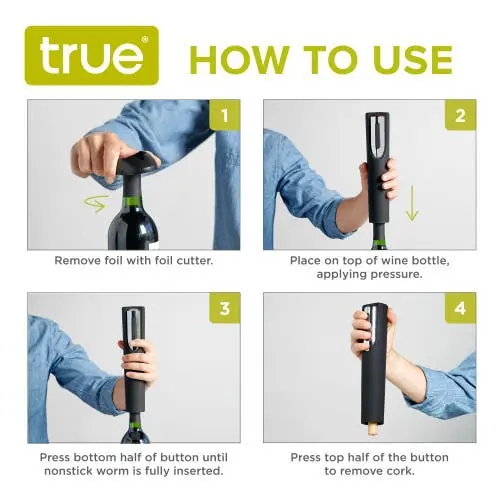 TRUE BRANDS Vino Drill Electric Battery Corkscrew