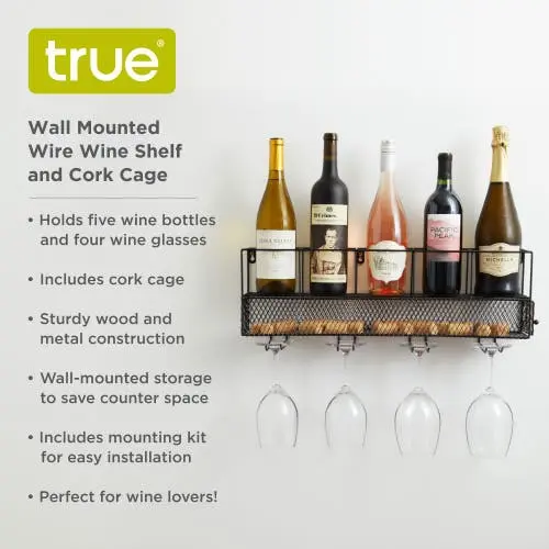 TRUE BRANDS Wall Mounted Wire Wine Shelf And Cork Cage