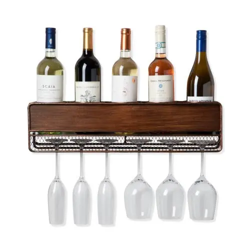 TRUE BRANDS Rustic Wine Shelf - Brown