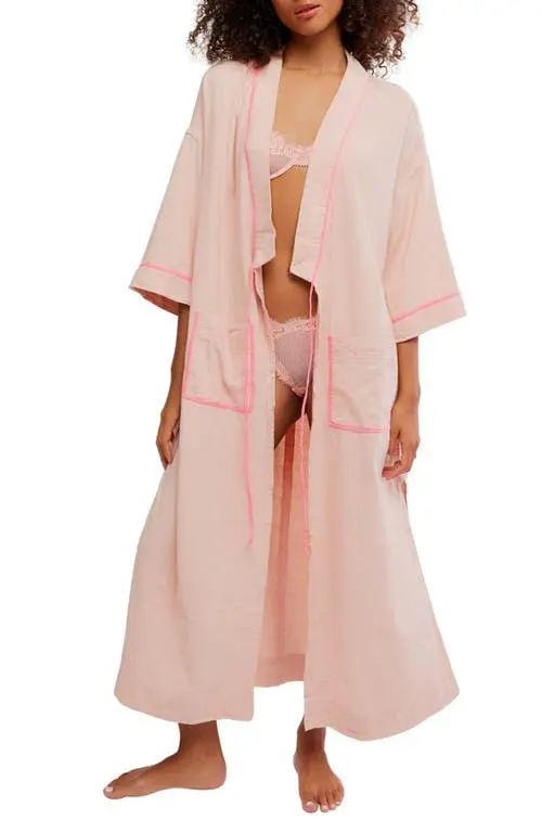 Free People Close To Home Cotton Flannel Robe - Neon Peach
