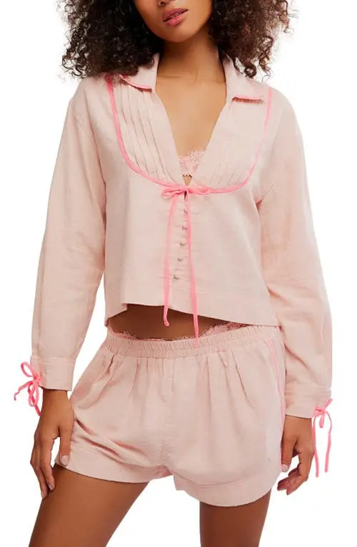 Free People Close To Home Cotton Flannel Short Pajamas - Neon Peach