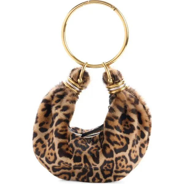 Chloé Mini Leopard Print Genuine Shearling Hobo Bag