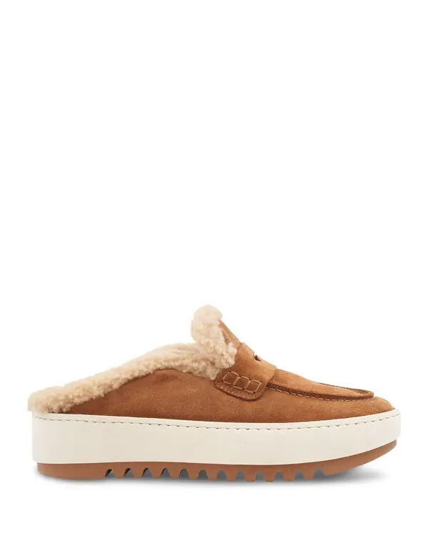 Aquatalia Amata Shearling Mules - Camel