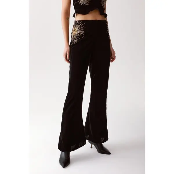 Nasty Gal Star Embellished Velvet Flared Pants - Black