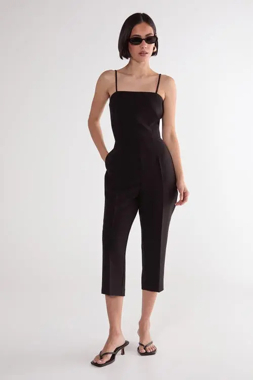 Nasty Gal Tailored Capri Square Neck Playsuit - Black