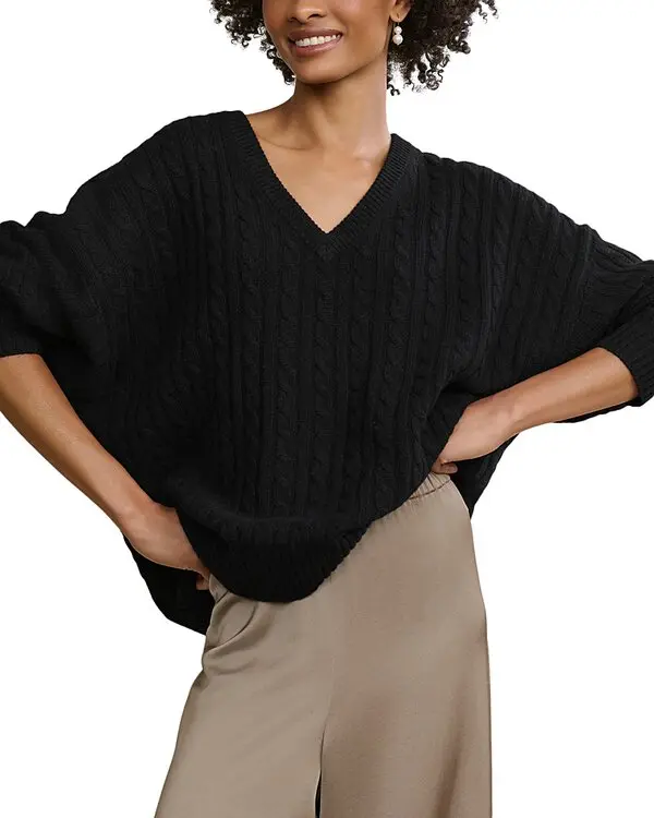 Jenni Kayne Nell V-neck Wool Cashmere Sweater - Black