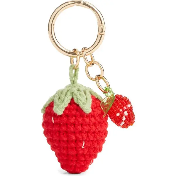 Chelsea28 Strawberry Crochet Bag Charm - Red Multi- Gold