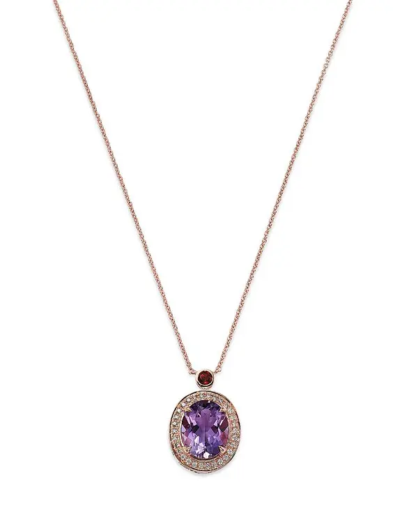 Bloomingdale'S Amethyst, Garnet & Diamond Halo Pendant Necklace In 14k - Rose Gold