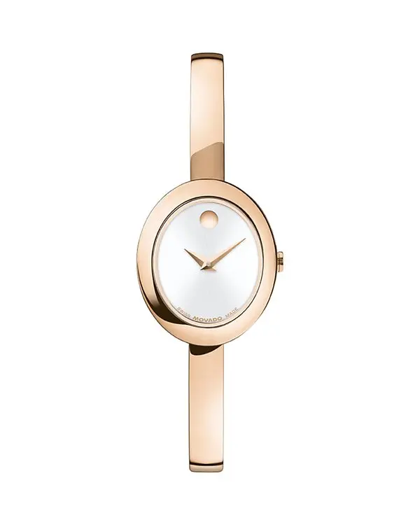 Movado Museum Bangle Oval Watch - White/rose Gold
