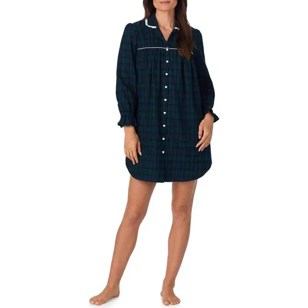 LANZ OF SALZBURG Flannel Nightgown - Blue/grn