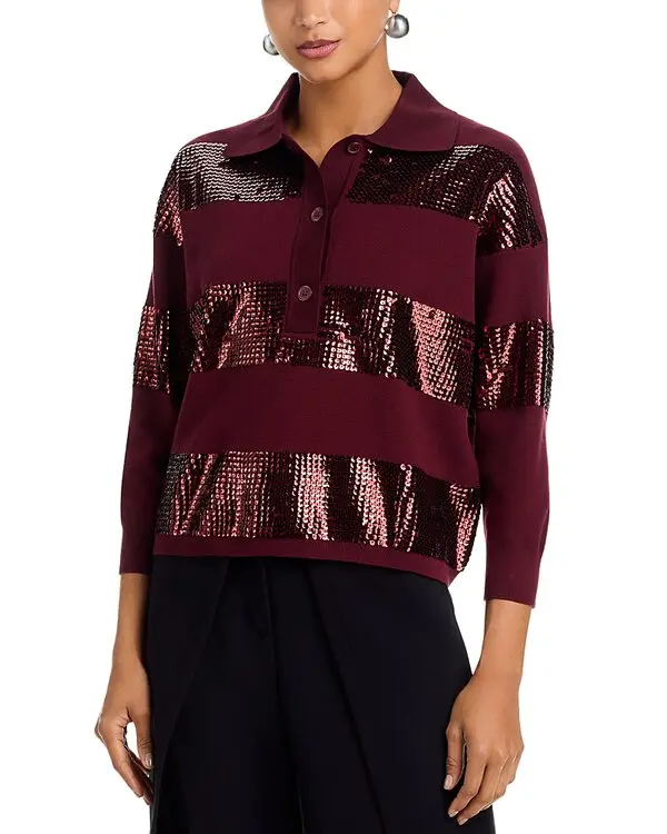 Essentiel Antwerp Sequin Stripe Polo Sweater