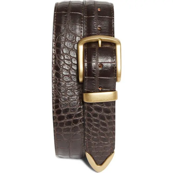 NOAH Croc Embossed Leather Belt With Metal Tip - Brown