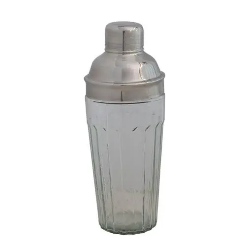STORIED HOME Glass Cocktail Shaker With Stainless Steel Lid - Clear