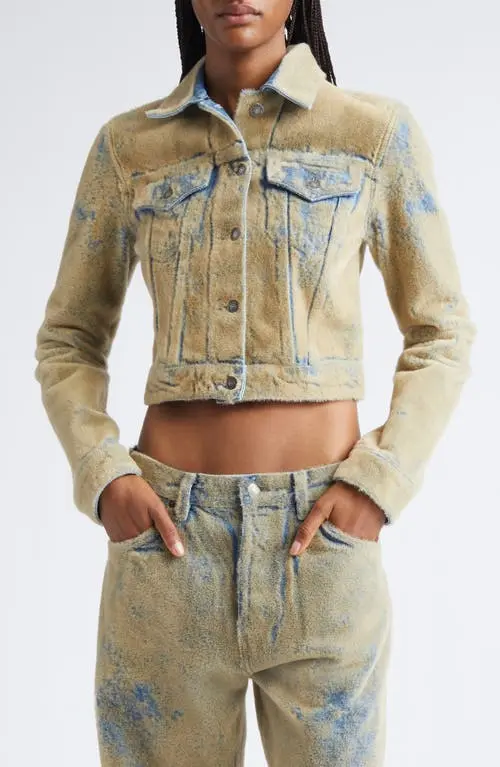 Acne Studios Flocked Denim Crop Jacket - Blue/beige