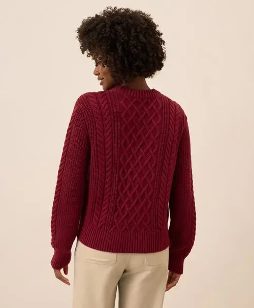 PACT Cable Knit Crew Sweater - Crimson Red