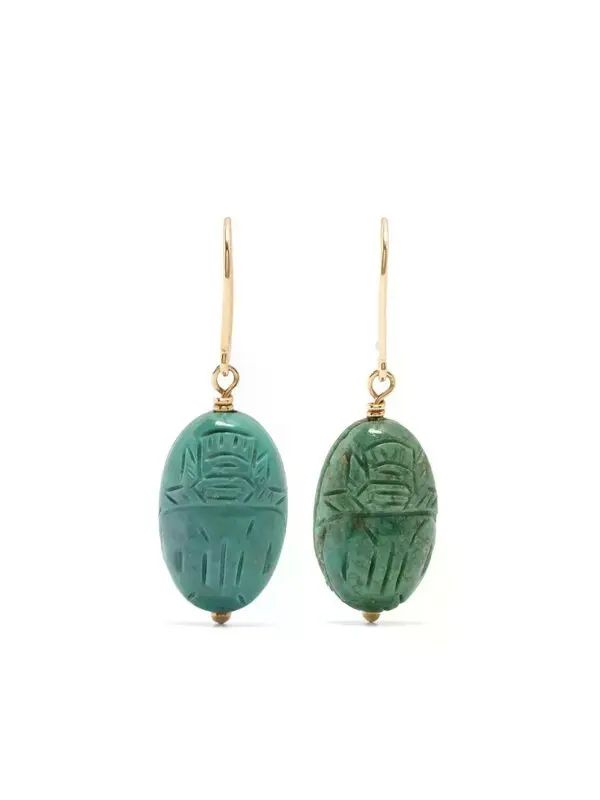 AURÉLIE BIDERMANN 18kt Yellow Scarabs Turquoise Dangle Earrings - Gold